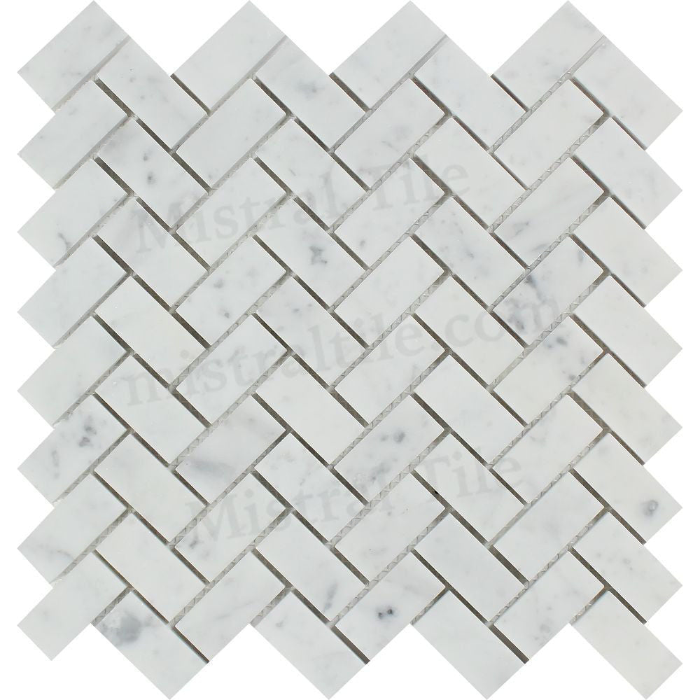 1x2 Zigzag Honed Bianco Carrara Herringbone Mosaic – Mistral
