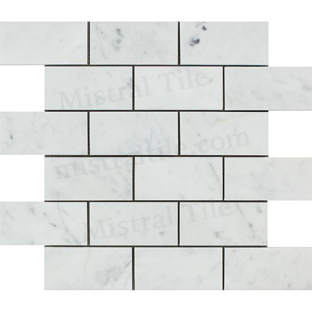 2x4 Bianco Carrara Marble Honed Brick Mosaic – Mistral