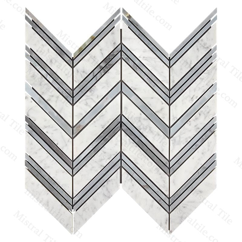 Honed Carrara-Blue Gray Marble Large Chevron Tile – Mistral