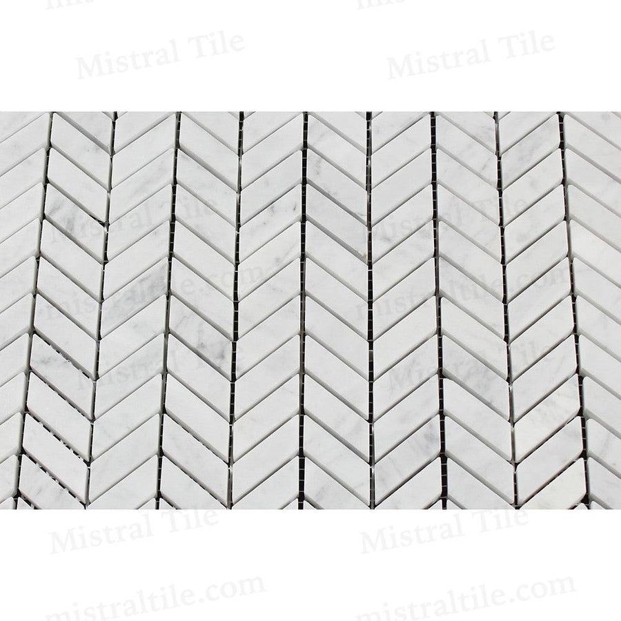 Polished Bianco Carrara Marble Mini Chevron Mosaic – Mistral