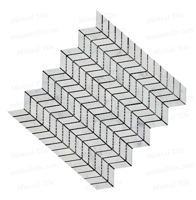 Polished Bianco Carrara Marble Mini Chevron Mosaic – Mistral